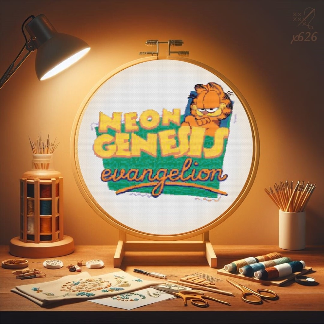 Garfield Neon Genesis Evangelion Cross Stitch Embroidery Pattern. Anime ...