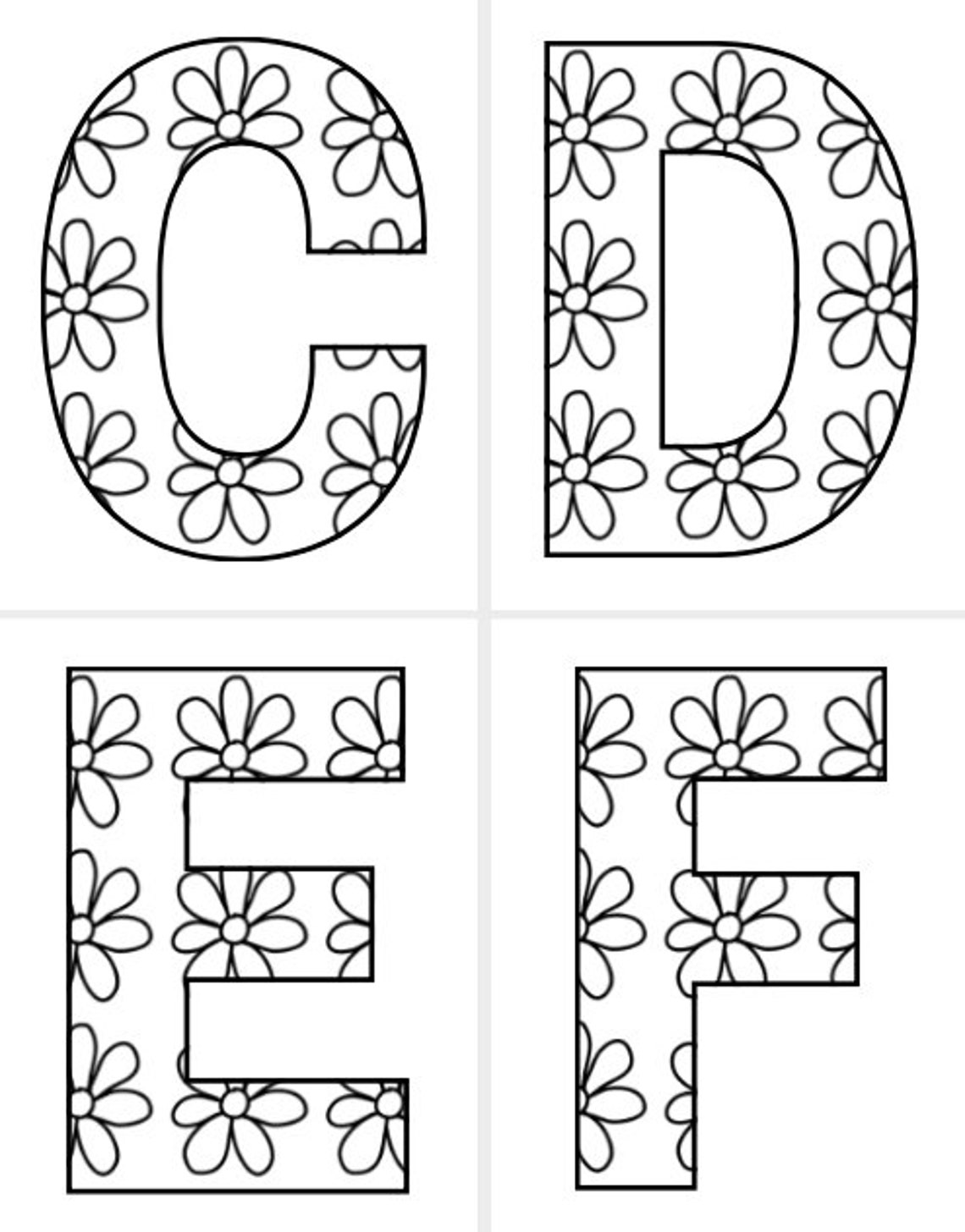 Alphabet Flower Coloring Pages - Etsy