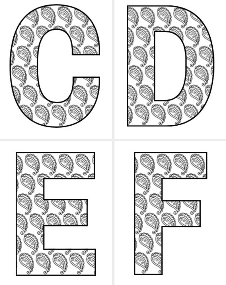 Alphabet Paisley Coloring Pages - Etsy