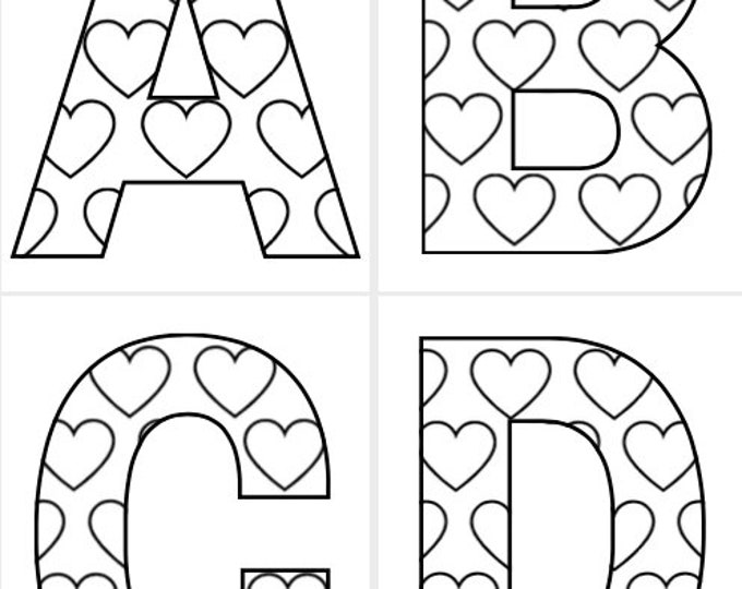 Alphabet Heart Coloring Pages - Etsy