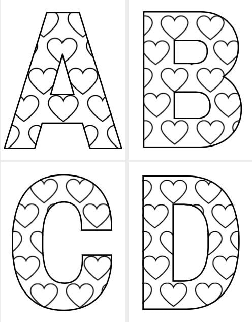 Alphabet Heart Coloring Pages - Etsy