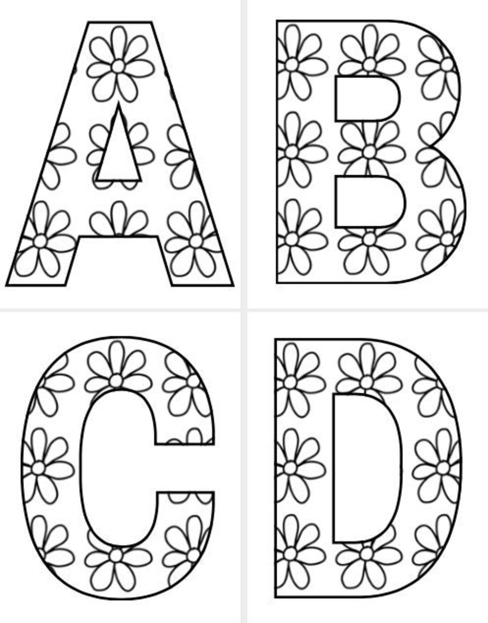 Alphabet Flower Coloring Pages - Etsy