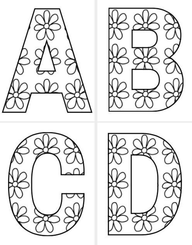 Alphabet Flower Coloring Pages - Etsy