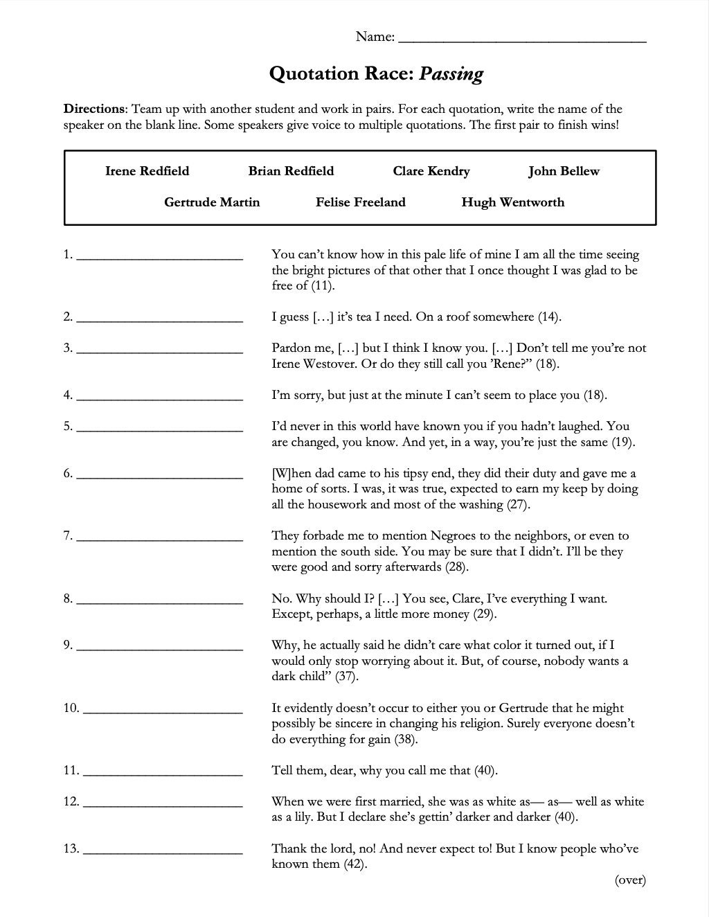 Passing by Nella Larsen | Complete Teaching Unit | Reading Quizzes ...
