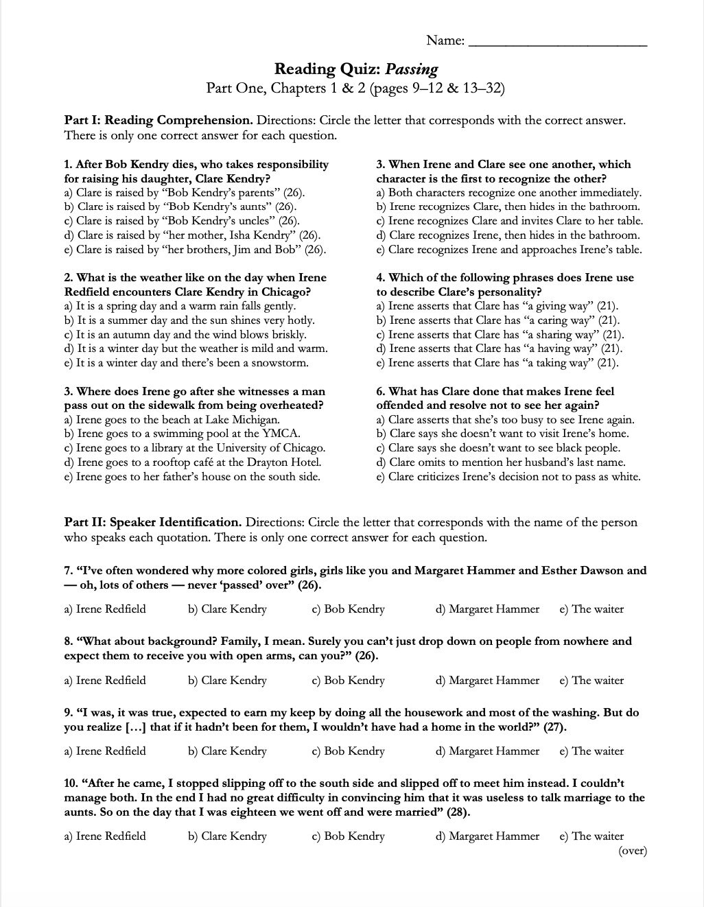 Passing by Nella Larsen | Complete Teaching Unit | Reading Quizzes ...