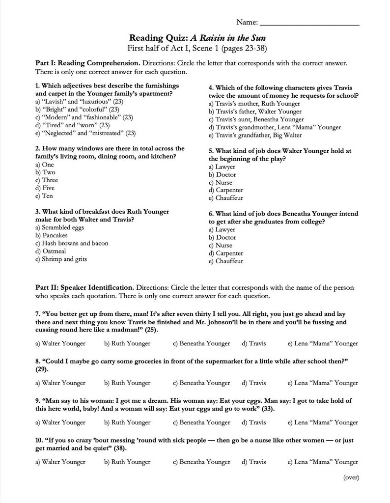 A Raisin in the Sun by Lorraine Hansberry | Complete Teaching Unit ...