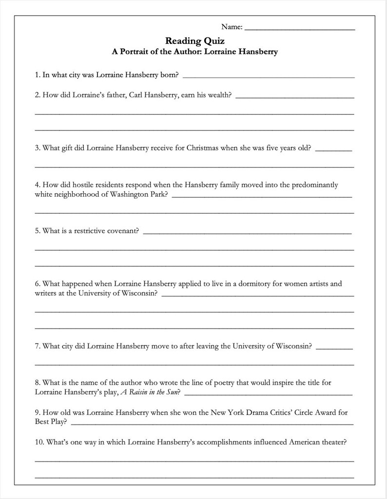 A Raisin in the Sun by Lorraine Hansberry | Complete Teaching Unit ...