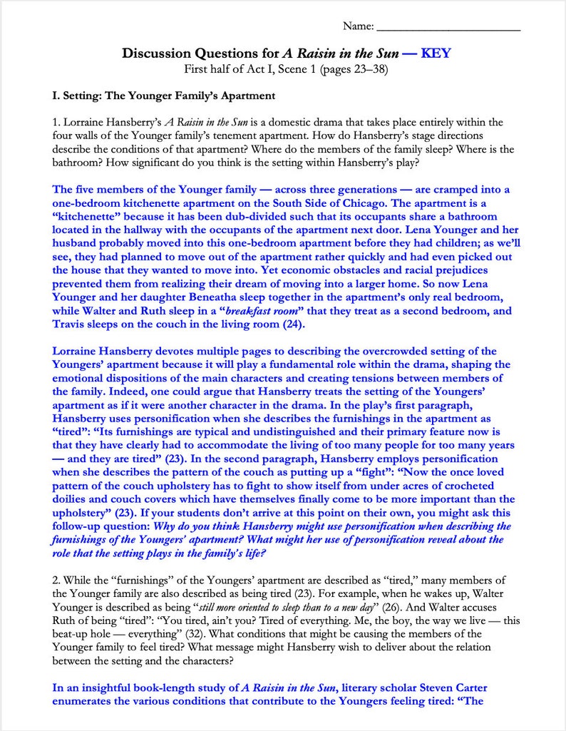 A Raisin in the Sun by Lorraine Hansberry | Complete Teaching Unit ...