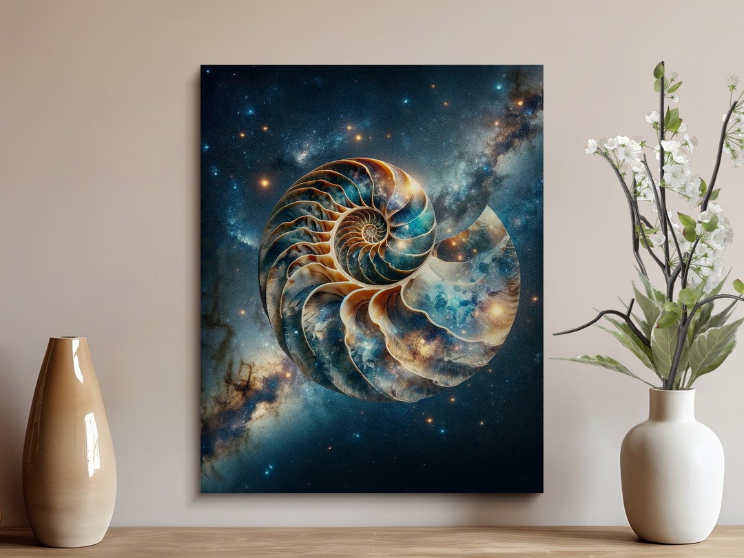 Cosmic Nautilus Shell Art Print, Space Nebula Spiral Wall Decor ...