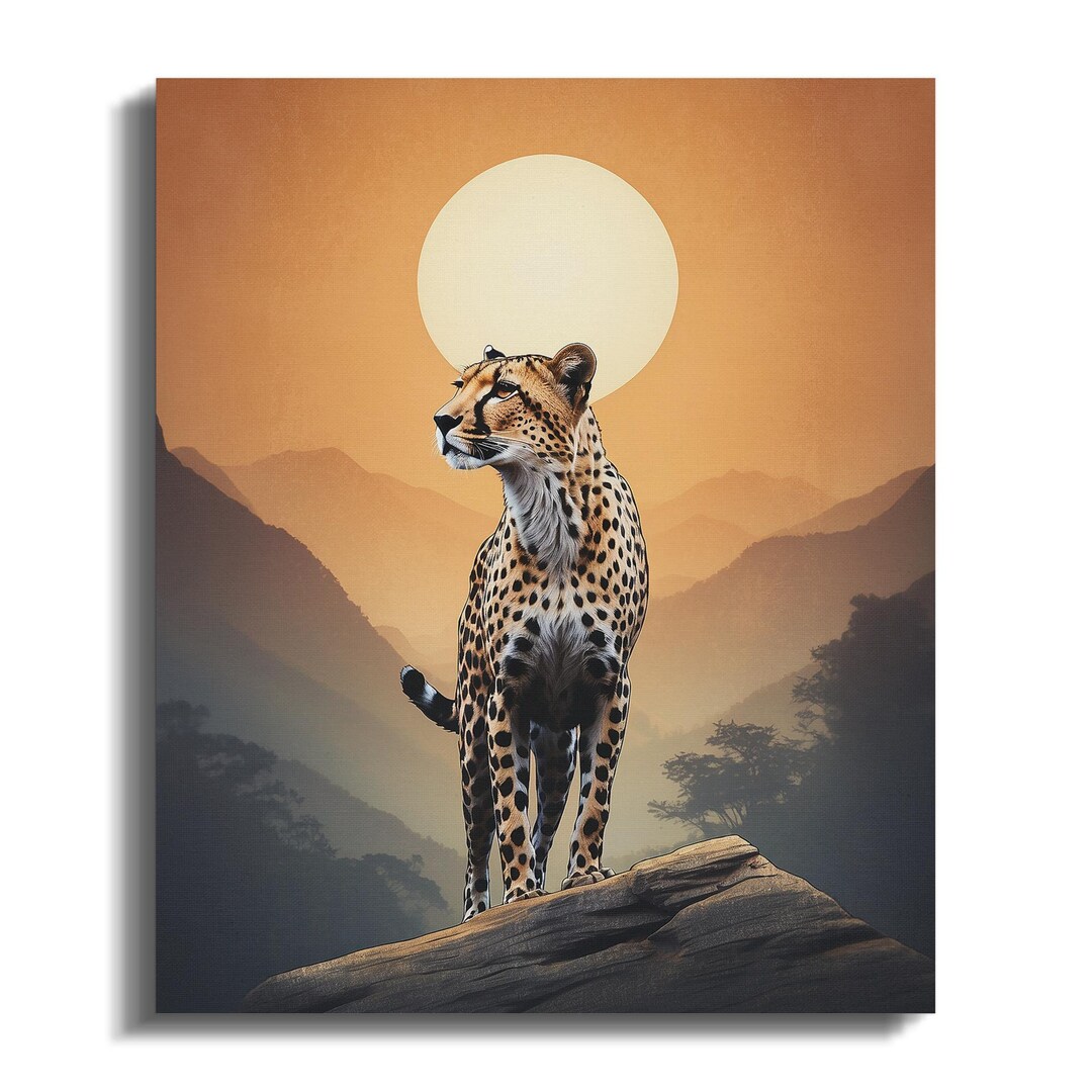 Cheetah Sunset Wall Art, African Wildlife Canvas Print, Large Nature ...