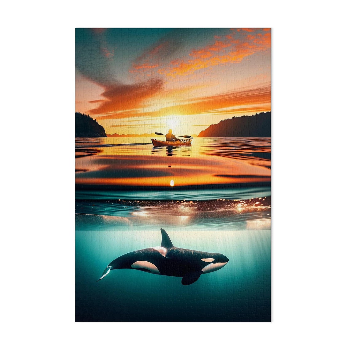 Sunrise Kayak Adventure Ocean Whale Underwater Scene Puzzle, Vibrant ...