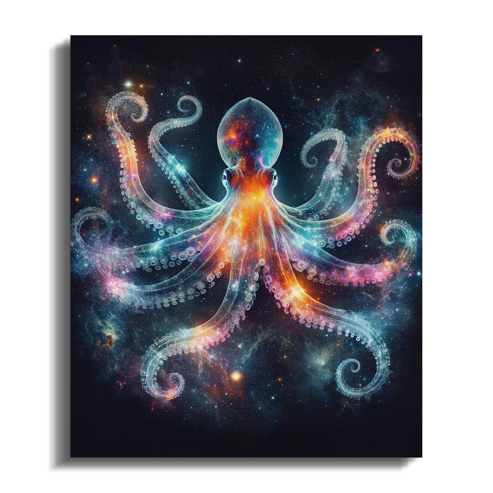Colorful Cosmic Octopus Wall Art, Vibrant Space Nebula Octopus Poster ...