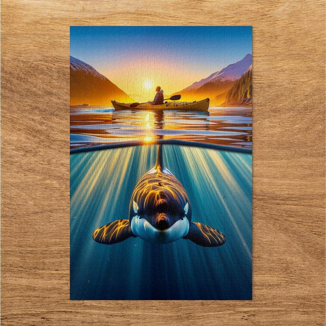 Kayak Sunset and Whale Encounter Jigsaw Puzzle, Vibrant Ocean and ...