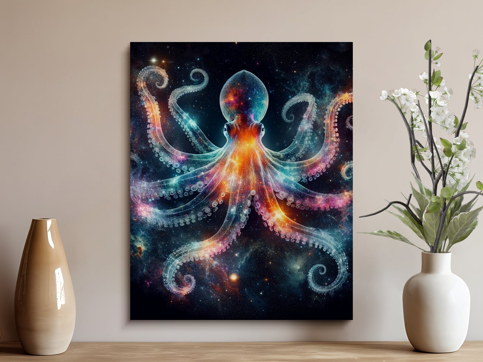 Colorful Cosmic Octopus Wall Art, Vibrant Space Nebula Octopus Poster ...