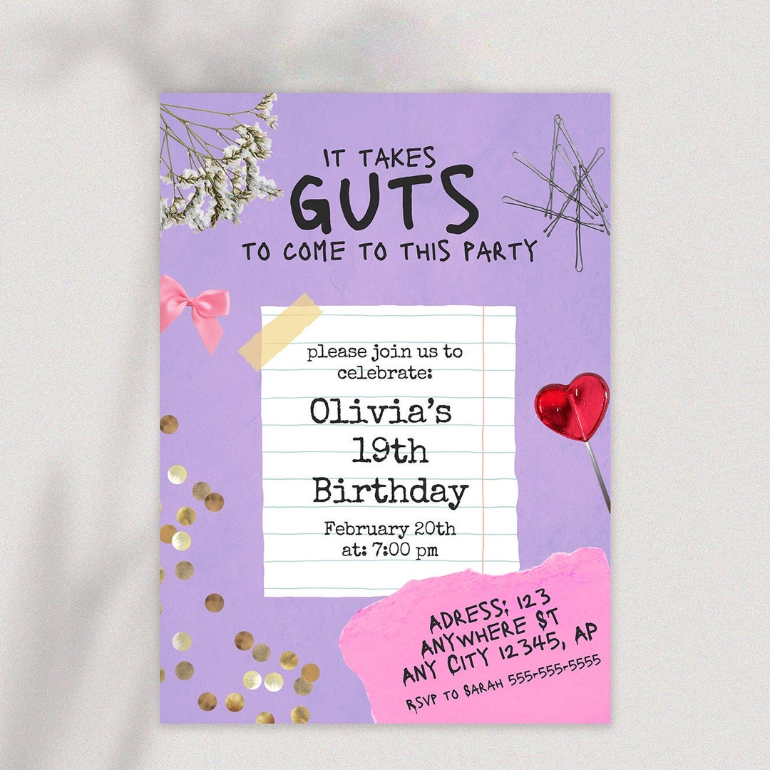 Guts Party Invitation. Olivia Rodrigo Themed Birthday Card - Etsy