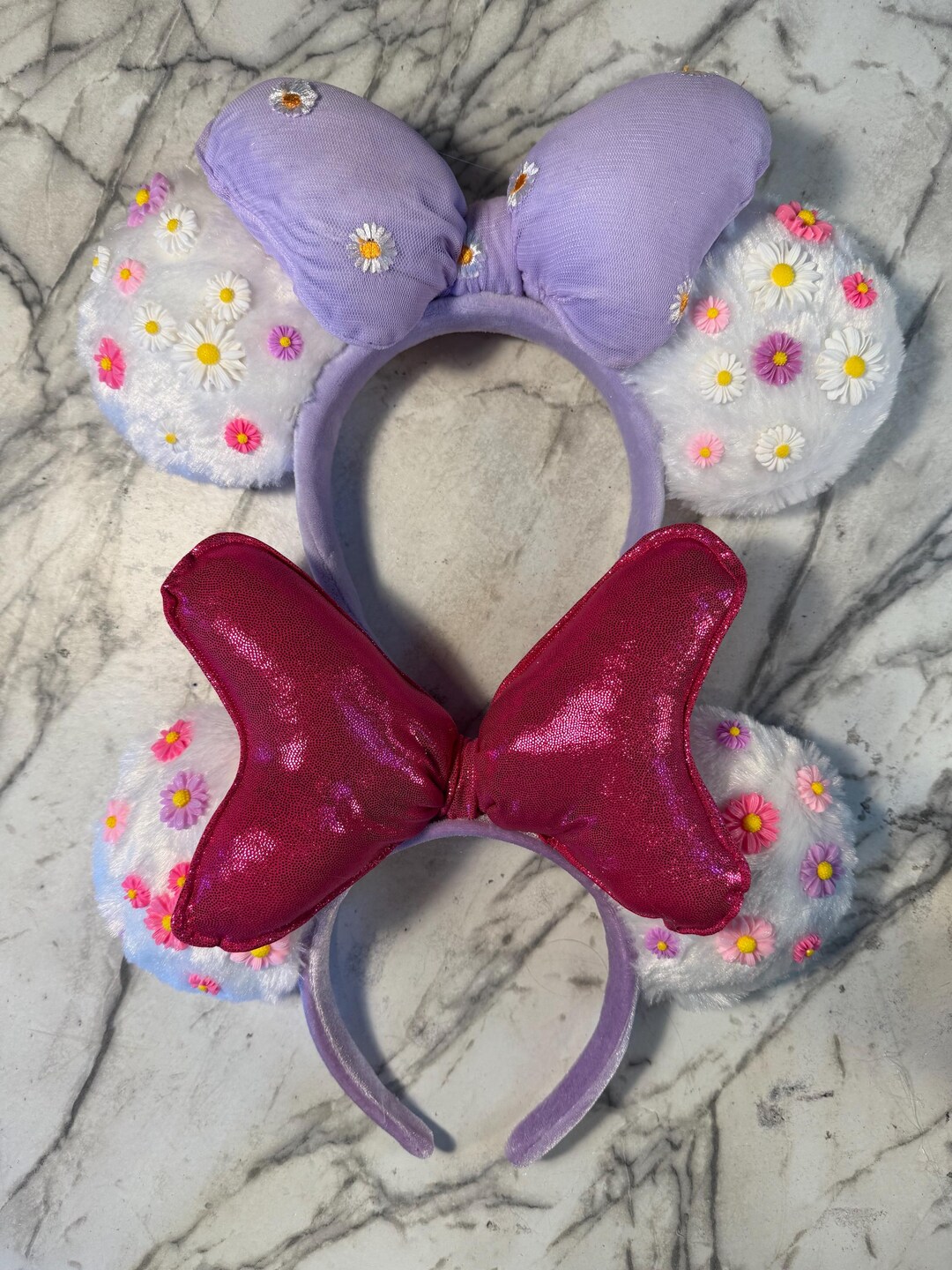 Daisy Duck Inspired Mouse Ears Pink or Purple Bow : Choice of White or ...