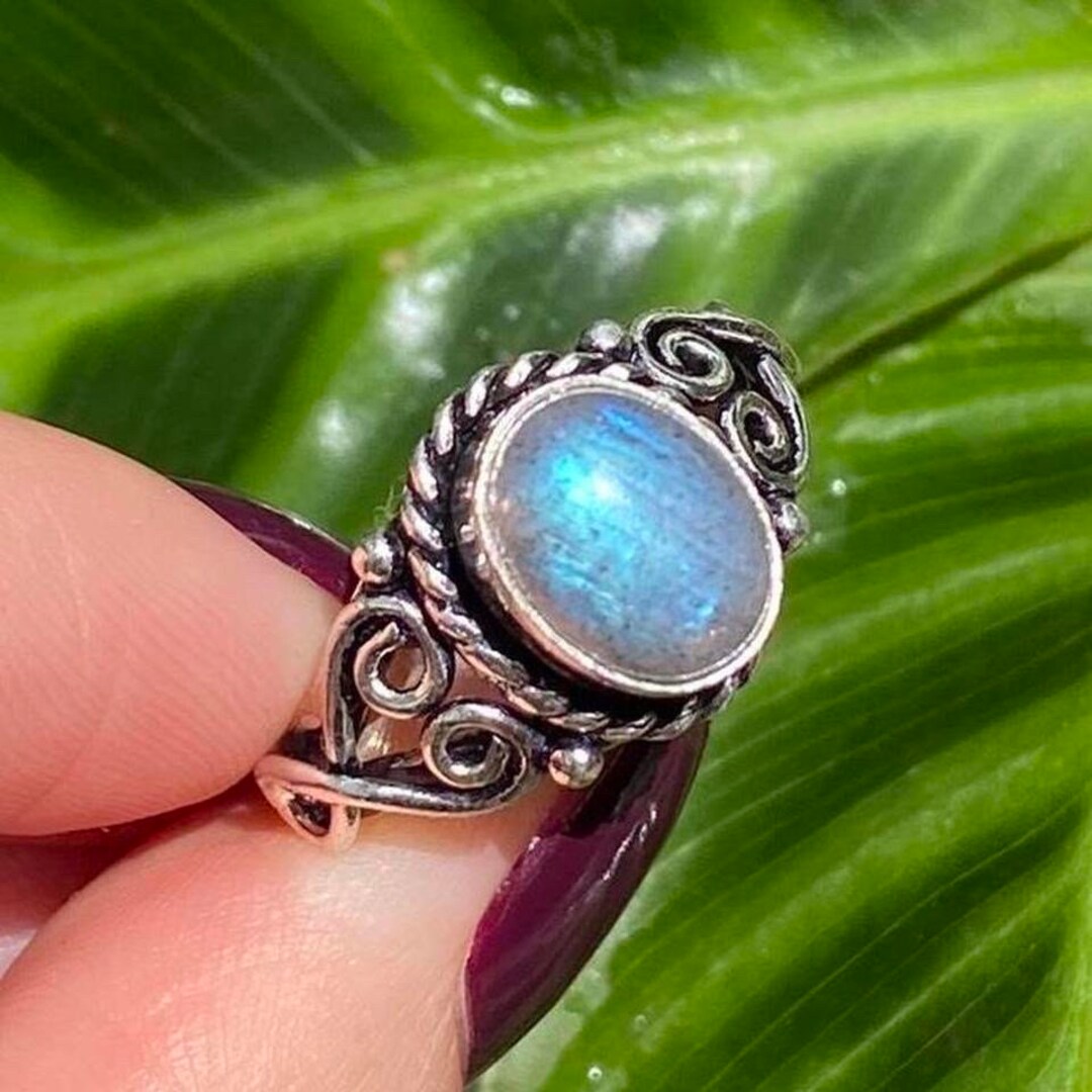 Natural Blue Reflective Labradorite Crystal Ring, 925 Sterling Silver ...