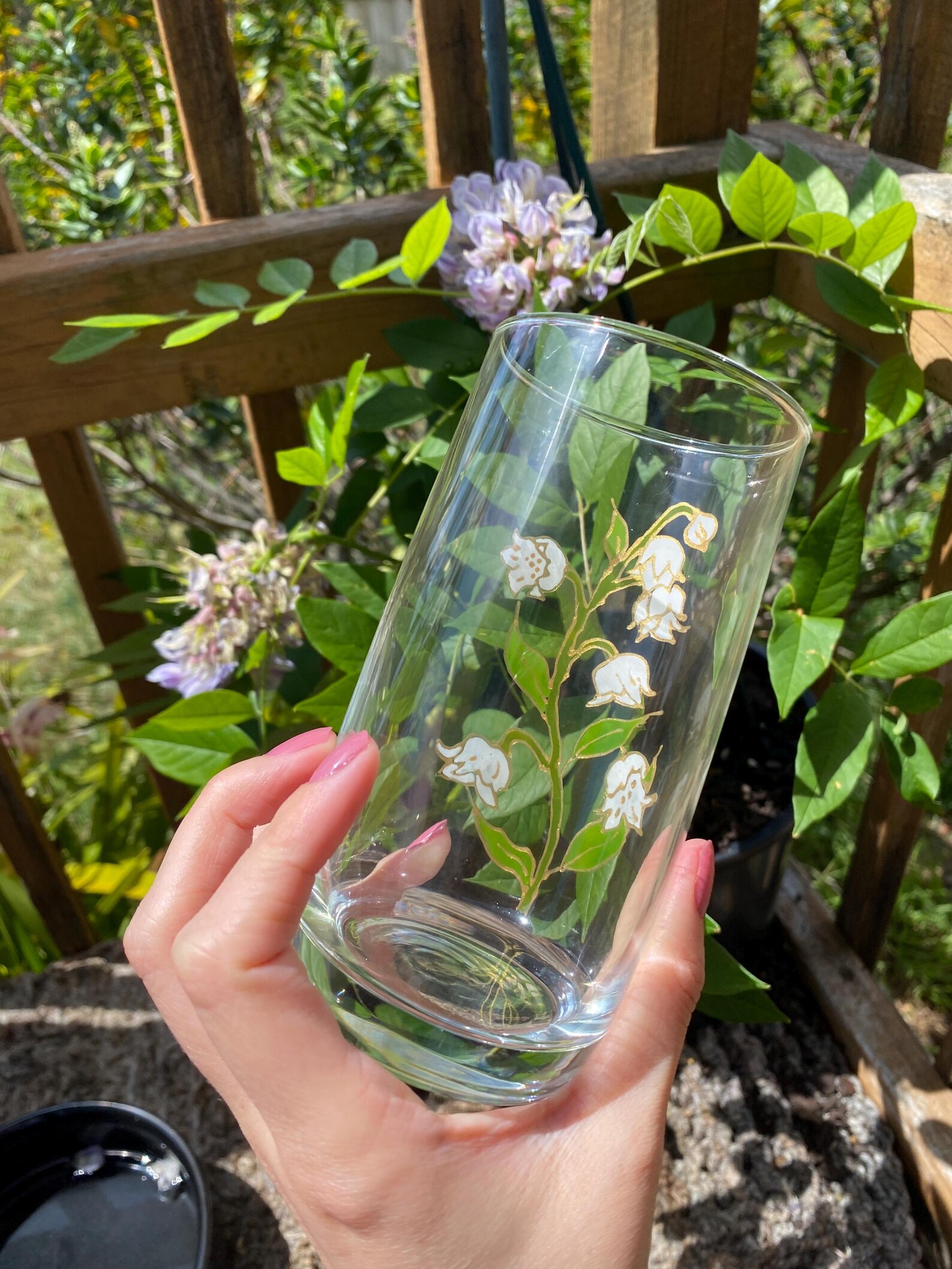 Hand-painted Lily of the Valley Tumbler: Gold Floral Upcycled Glassware ...