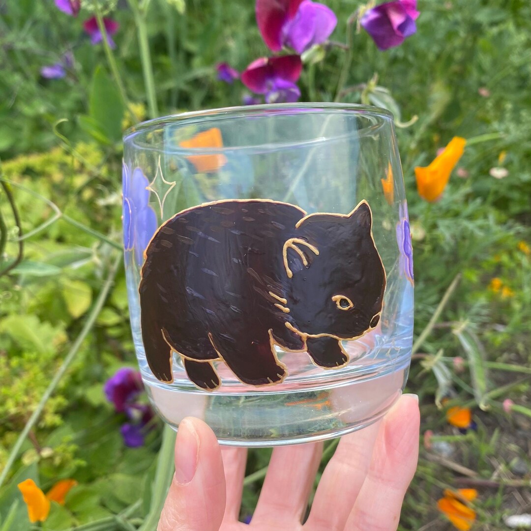 Hand-painted Stained Glass Brown Australian Wombat Tumbler With Purple ...