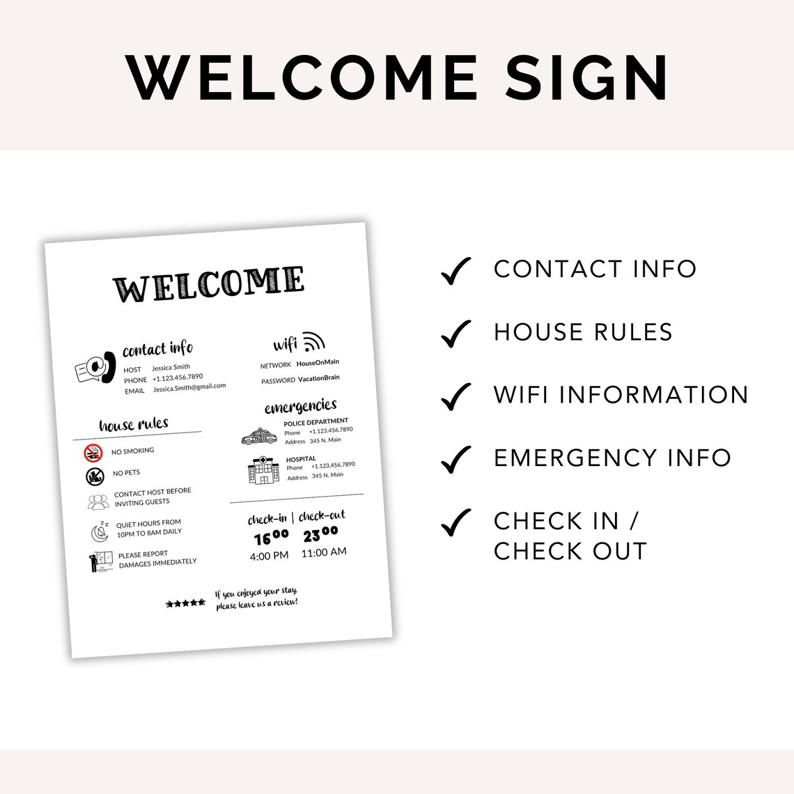 Editable Airbnb Welcome Guide Signage, Printable Short Term Rental ...