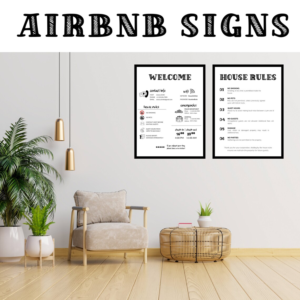 Editable Airbnb Welcome Guide Signage, Printable Short Term Rental ...