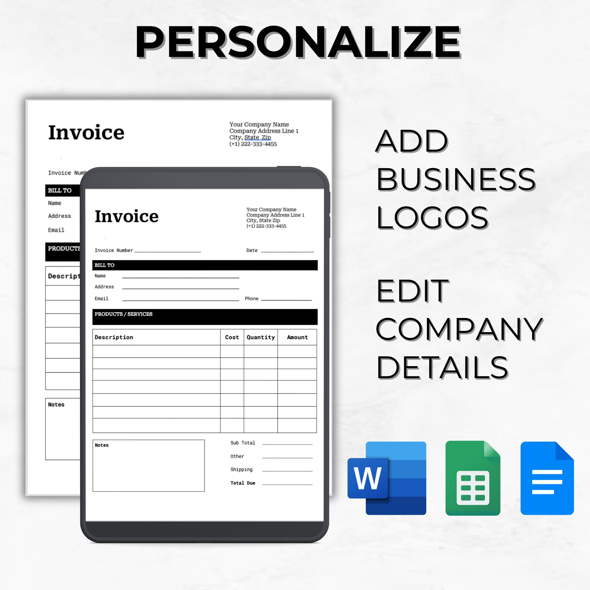 Invoice Template Modern and Professional Edit in Google - Etsy