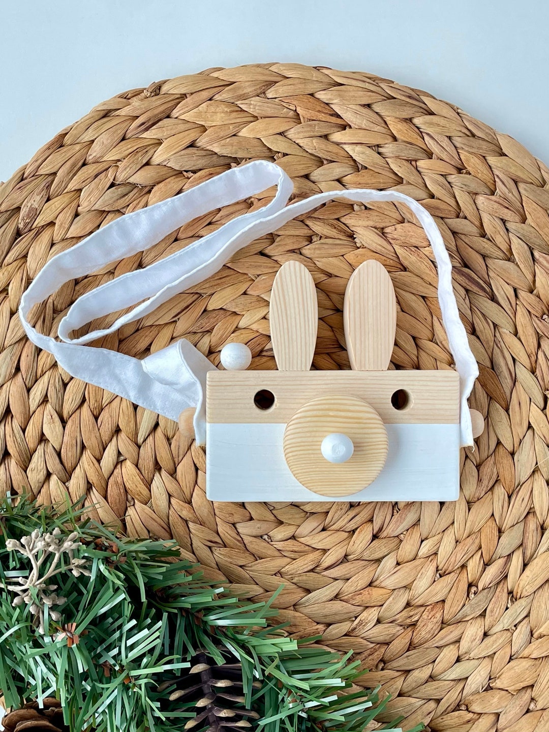 Handcrafted Wooden Toy Camera for Nursery Decor - Bunny Ornament and ...