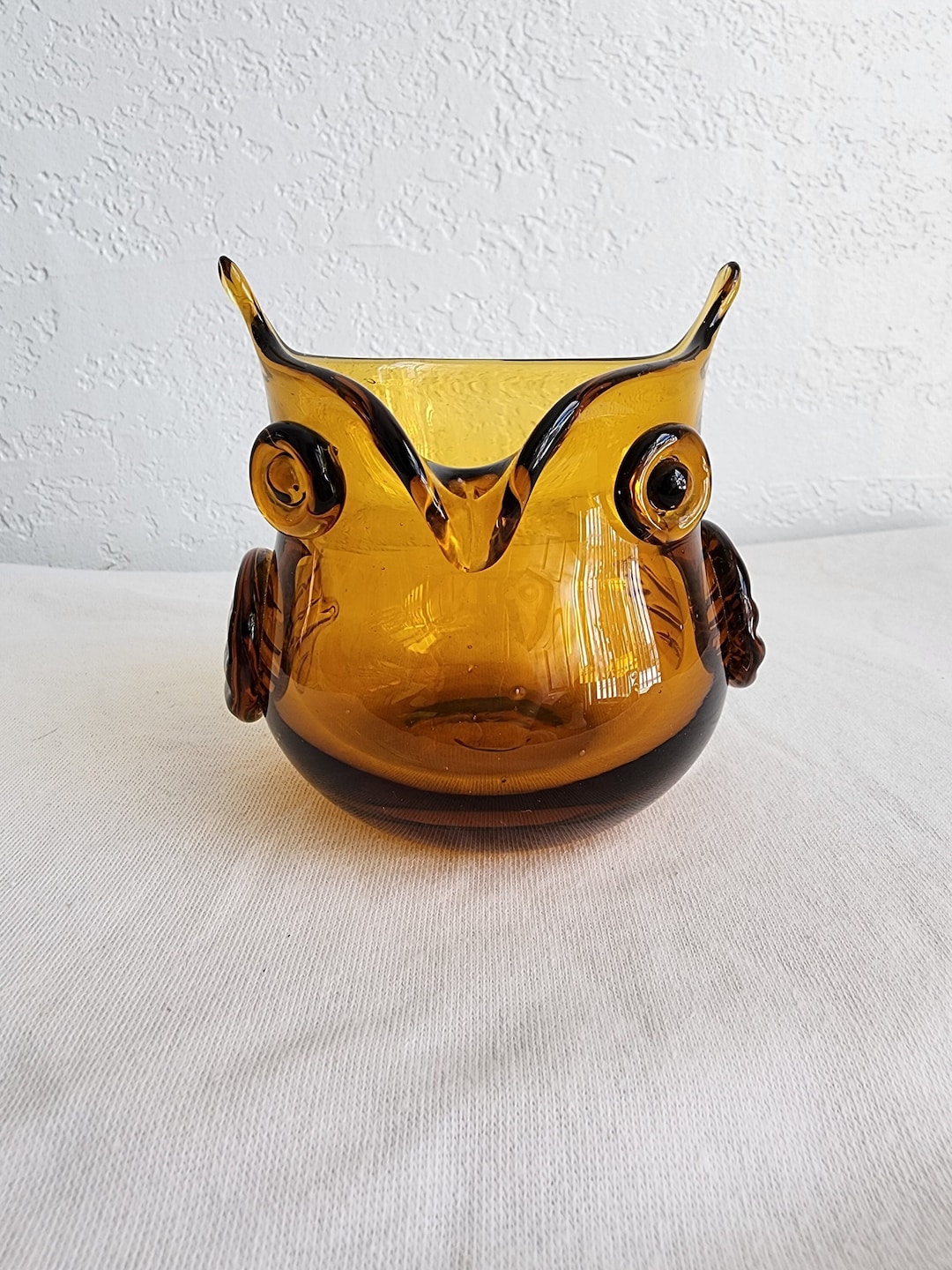 Vintage Blenko Owl MCM Hand-blown Amber Glass Vase / Votive Candle ...