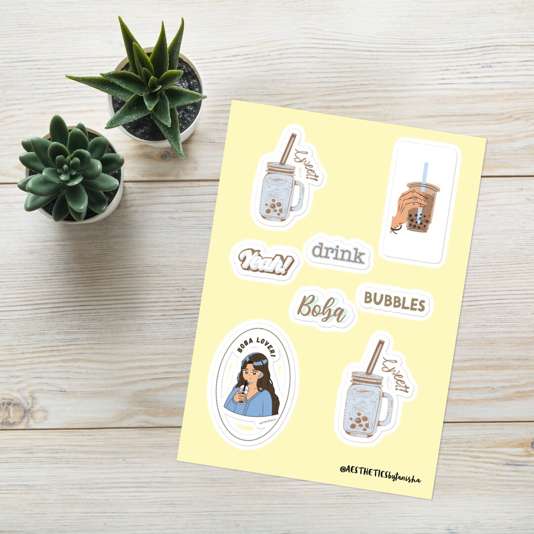 Boba Themed Sticker Sheet: Fun and Adorable Bubble Tea Decals - Etsy