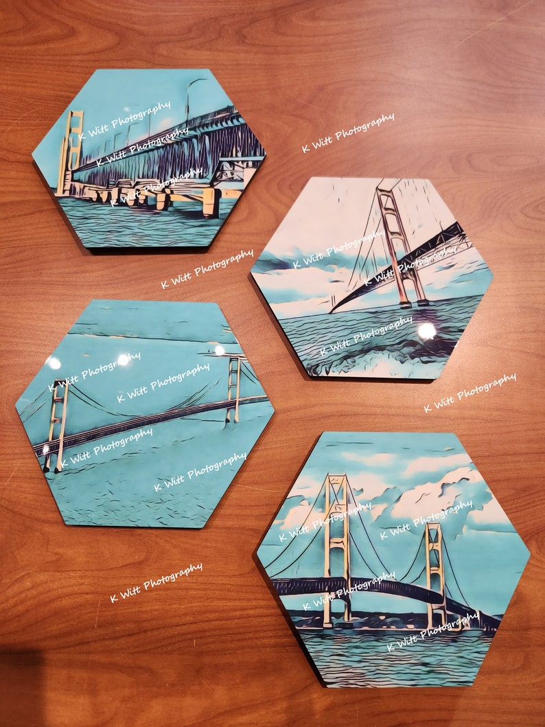 Hexagon Mackinac Bridge Wall Tile Set - Photography Art Michigan ...