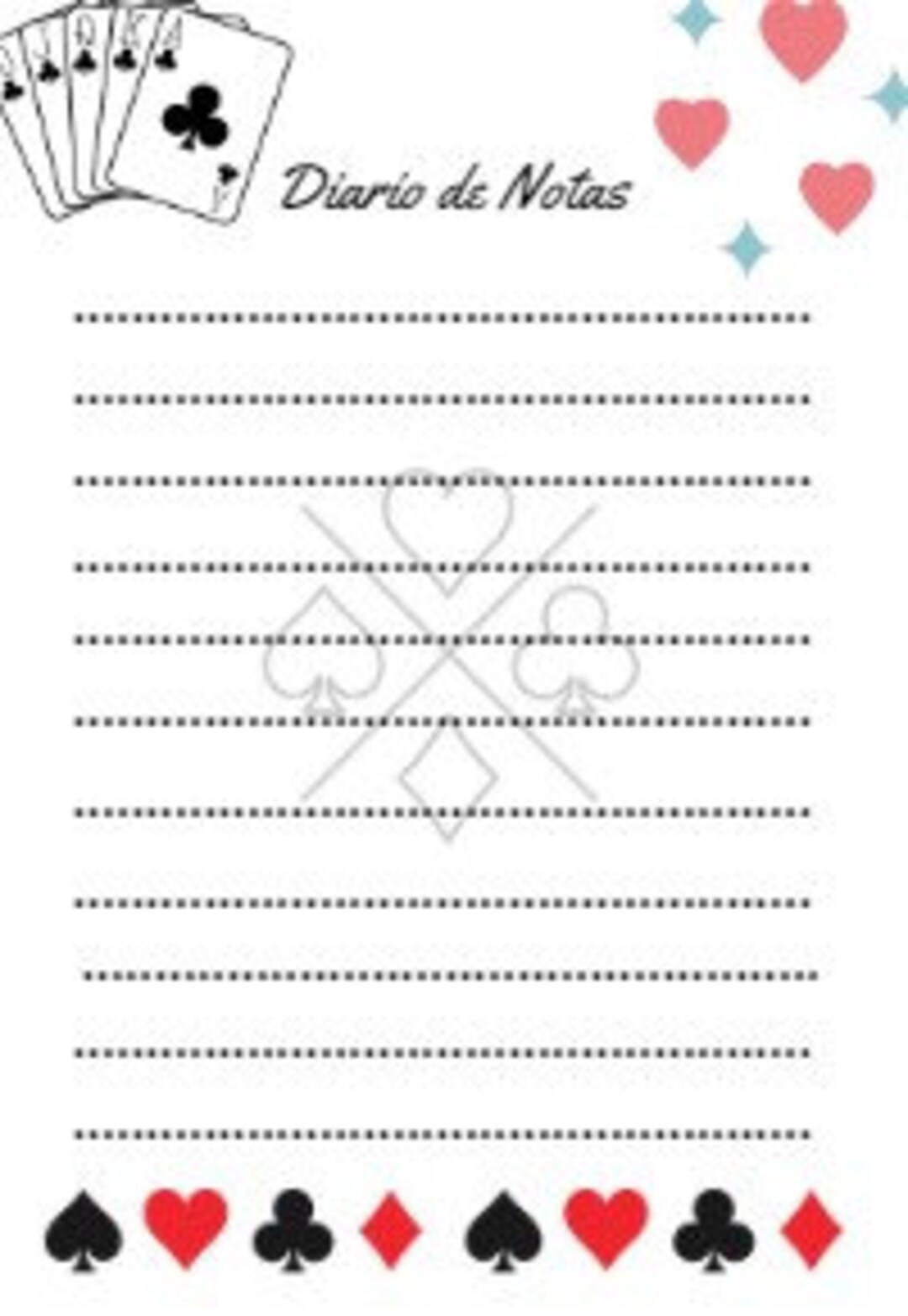 Plantilla Imprimible Diario De Notas Para Anotar Con Motivos De Póker ...