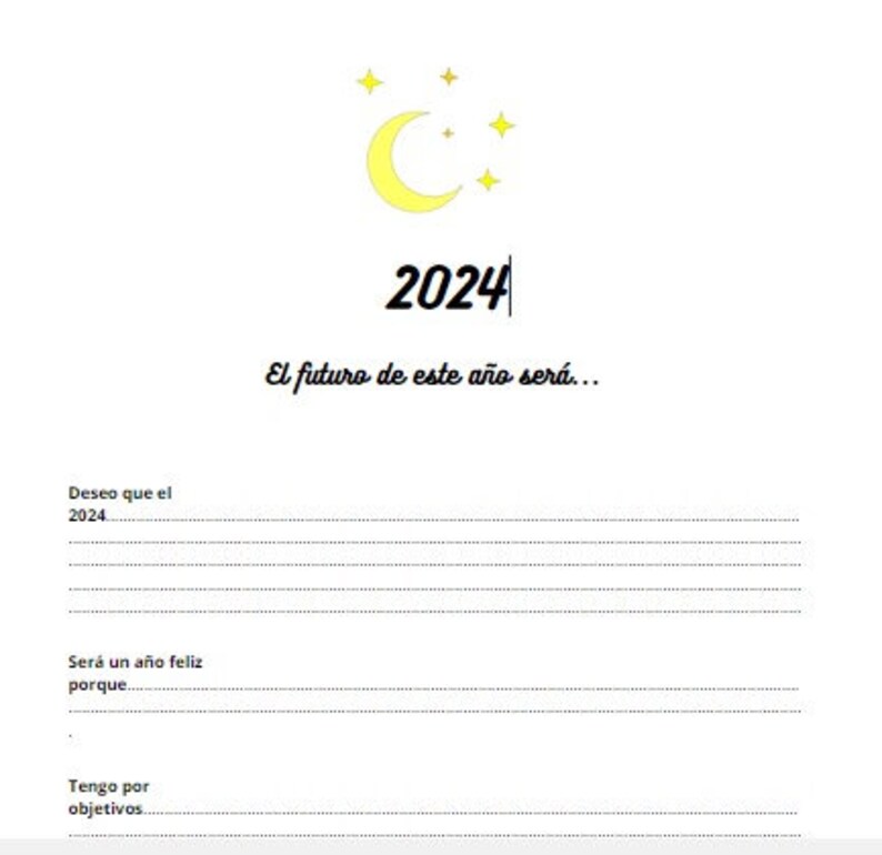 Plantilla Imprimible Del Futuro En El Nuevo Año 2024. Propósitos, Metas ...