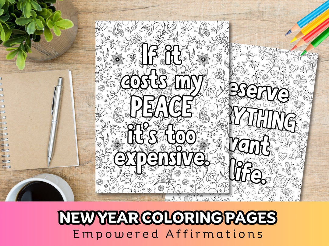 New Year Affirmation Coloring Pages Self Love Empowering Affirmations ...