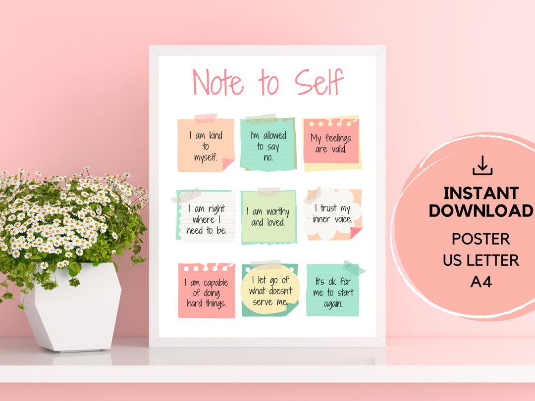 Note to Self Affirmations Mental Health Reminders Self Love Poster ...