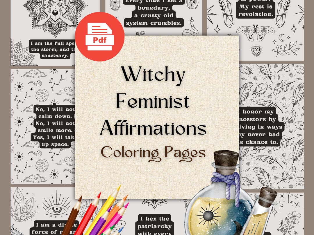 Witchy Feminist Affirmations Coloring Pages | Positive Messages ...