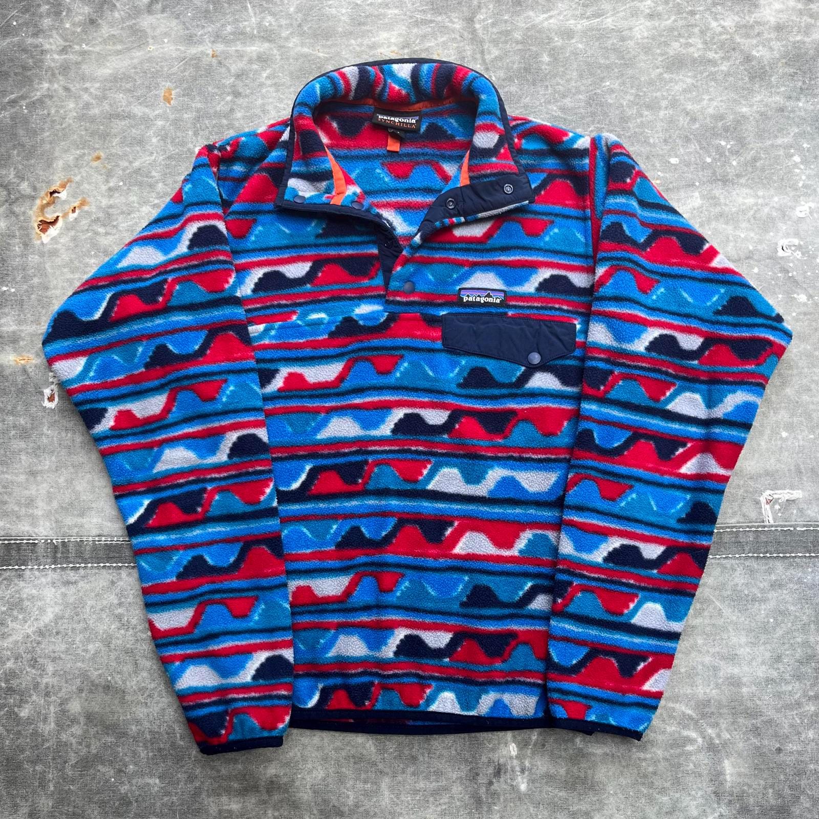 Patagonia Synchilla Snap-t Aztec Blue Delta Waves Pullover Patagonia Synchilla Snap-t Aztec Blue Delta Waves Pullover