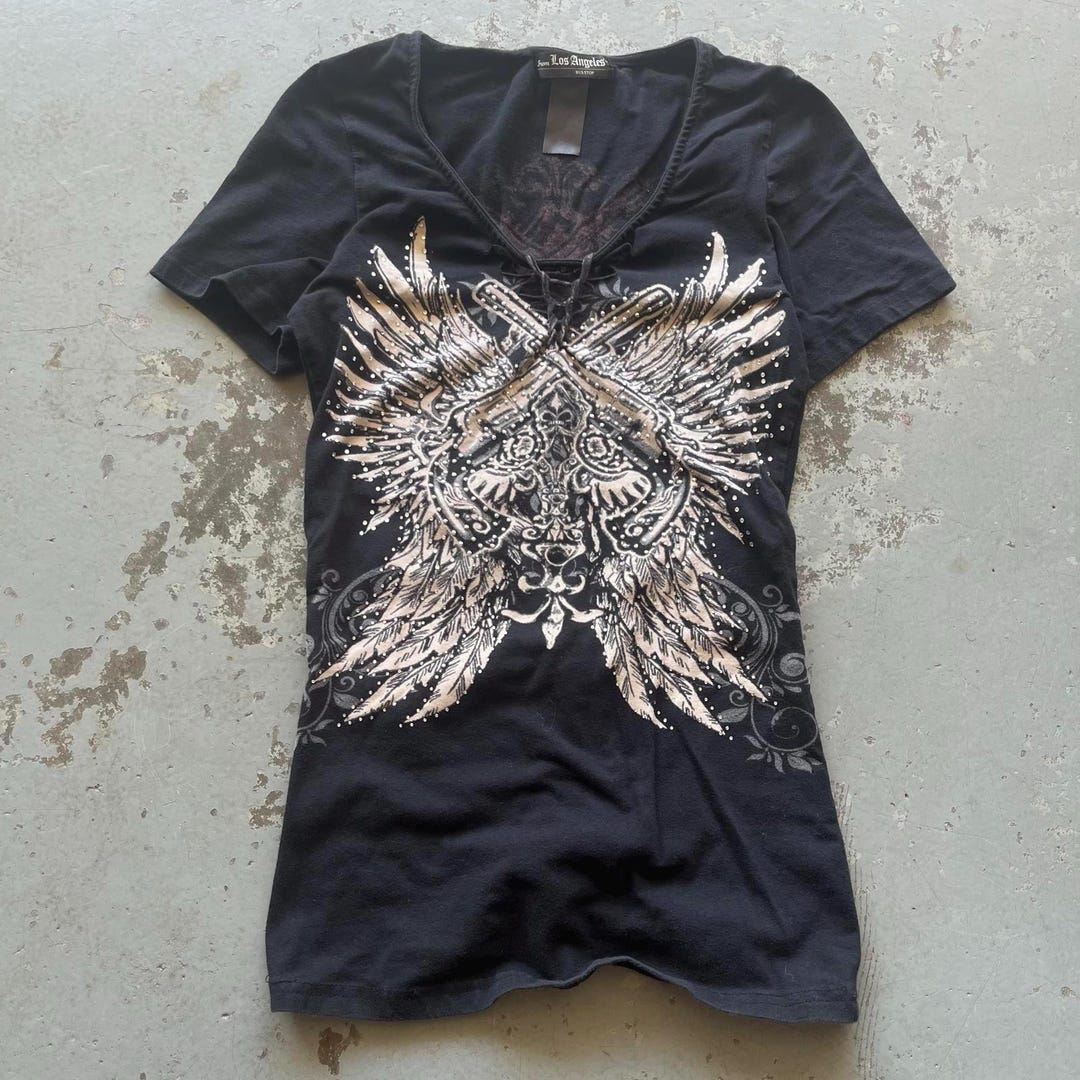 Vintage Y2K Affliction Style Rhinestone Grunge Wings Shirt - Etsy