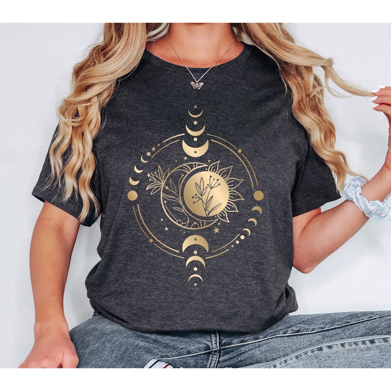 Mystic Moon and Sun Shirt, Mystical Moon Phase Shirt, Boho Vintage Moon ...