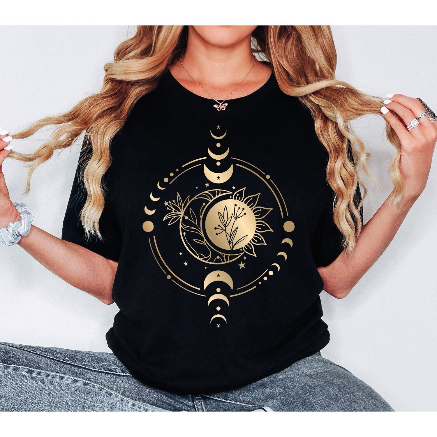 Mystic Moon and Sun Shirt, Mystical Moon Phase Shirt, Boho Vintage Moon ...