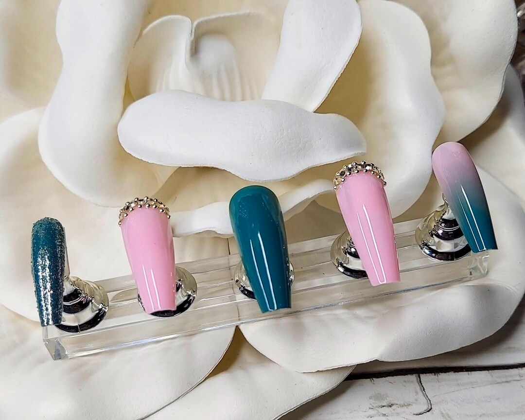 Watermelon Gloss Nail Set | Coffin Shape Nails | Glue on Nails | Long ...