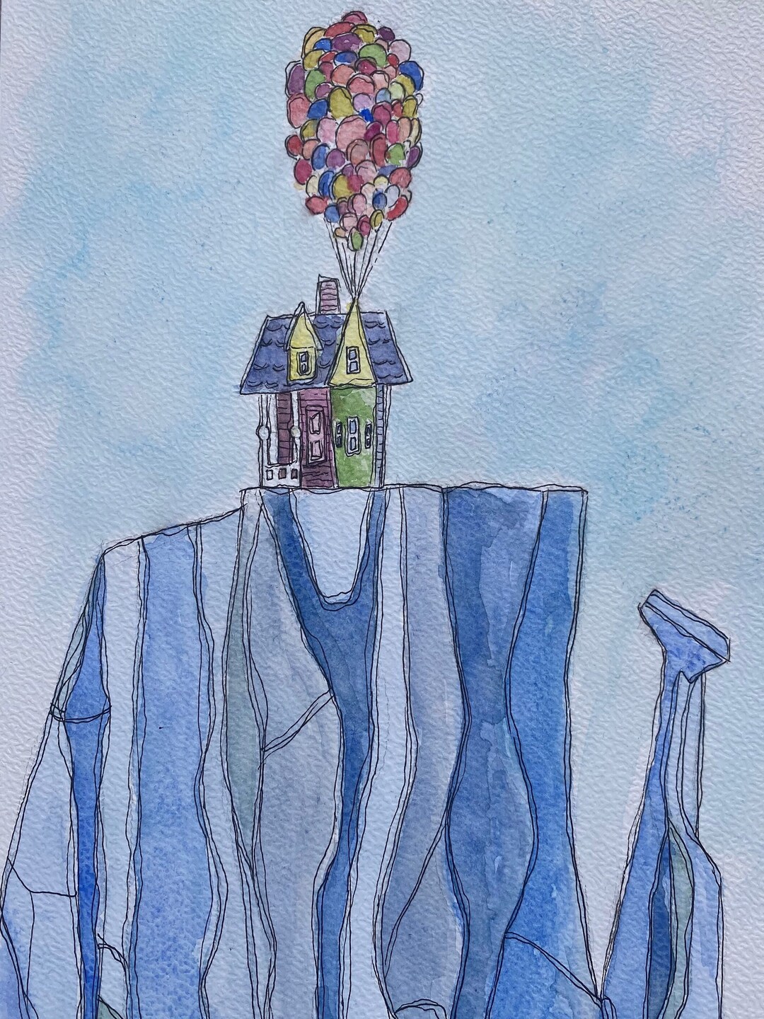 Cartoon Watercolor Painting up There - Etsy