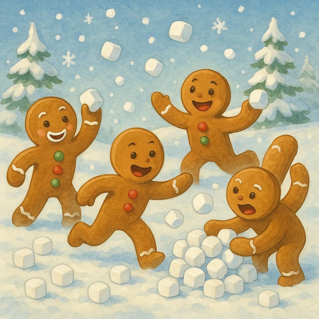 Gingerbread Men Snowball Fight Art Print - Etsy