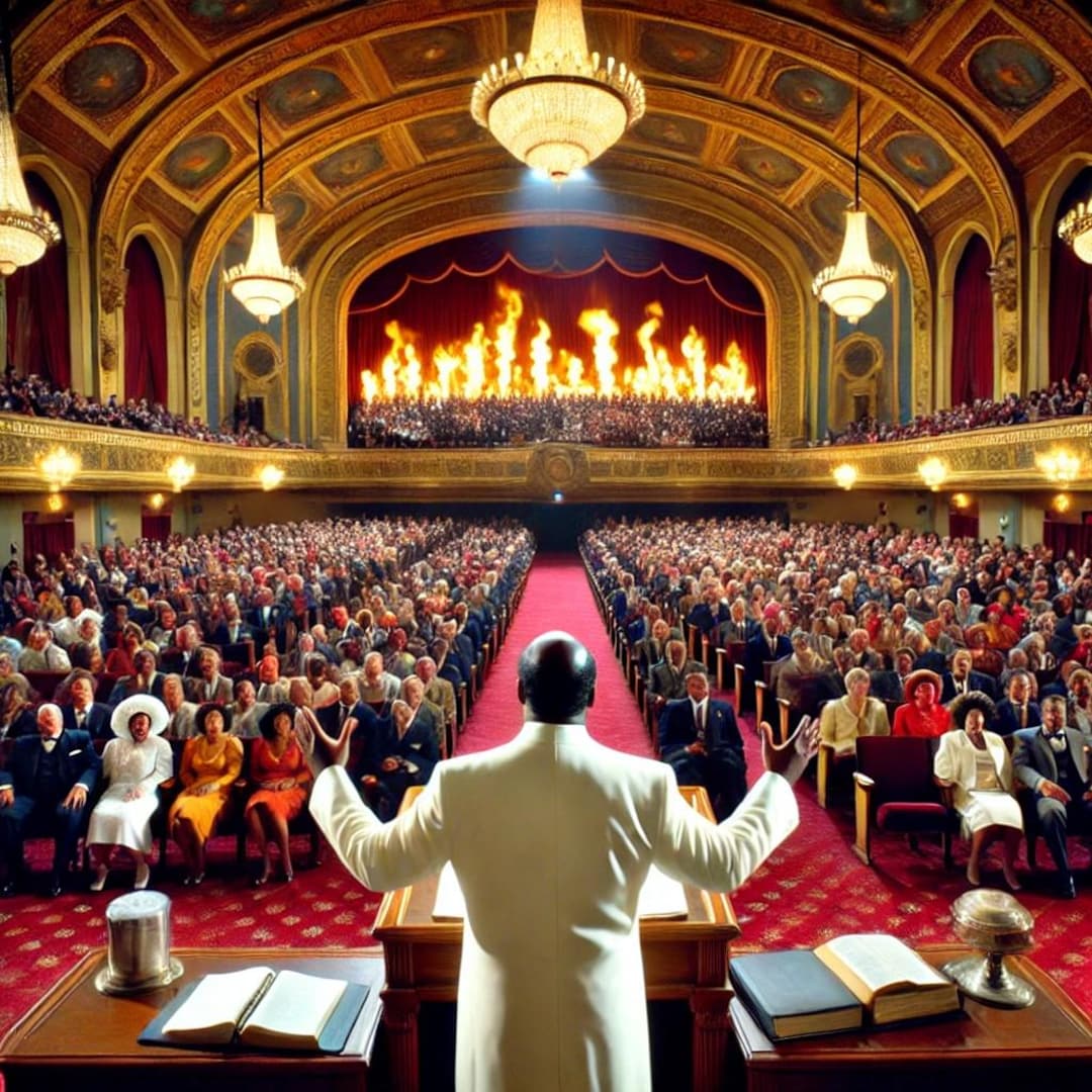 Fiery Sermon in a Majestic Theatre: Passionate Preacher in a Grand ...