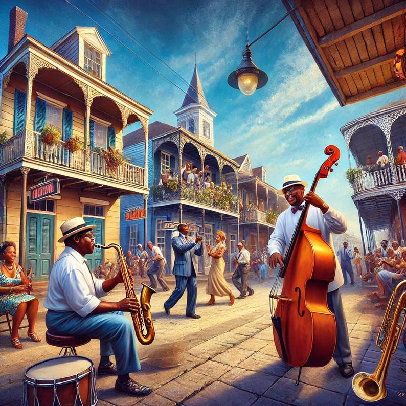 Authentic New Orleans Treme Street Scene Art Print - Jazz Musicians and ...