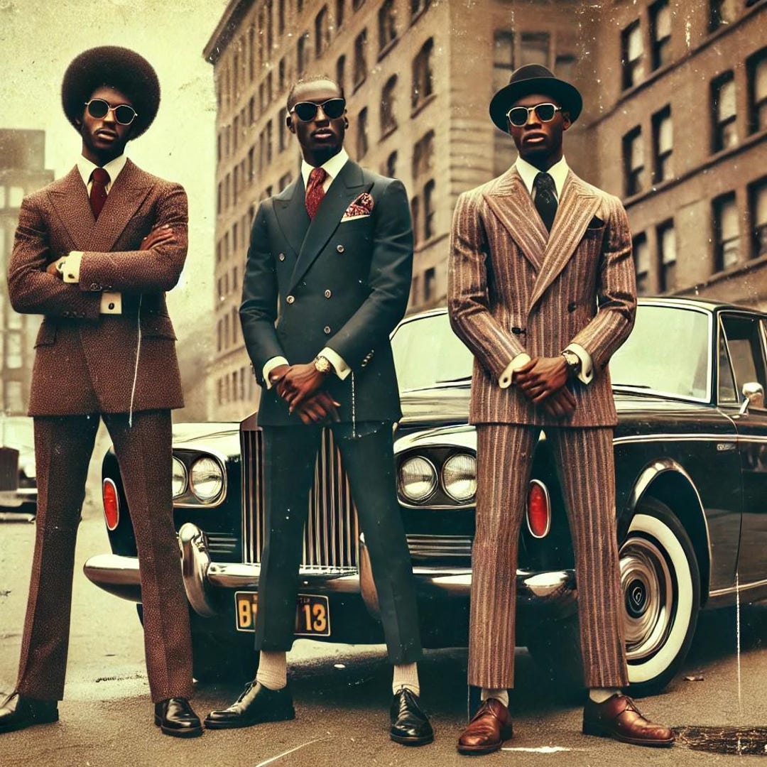 Vintage 1970s Style African American Men Art Print | Retro Urban ...