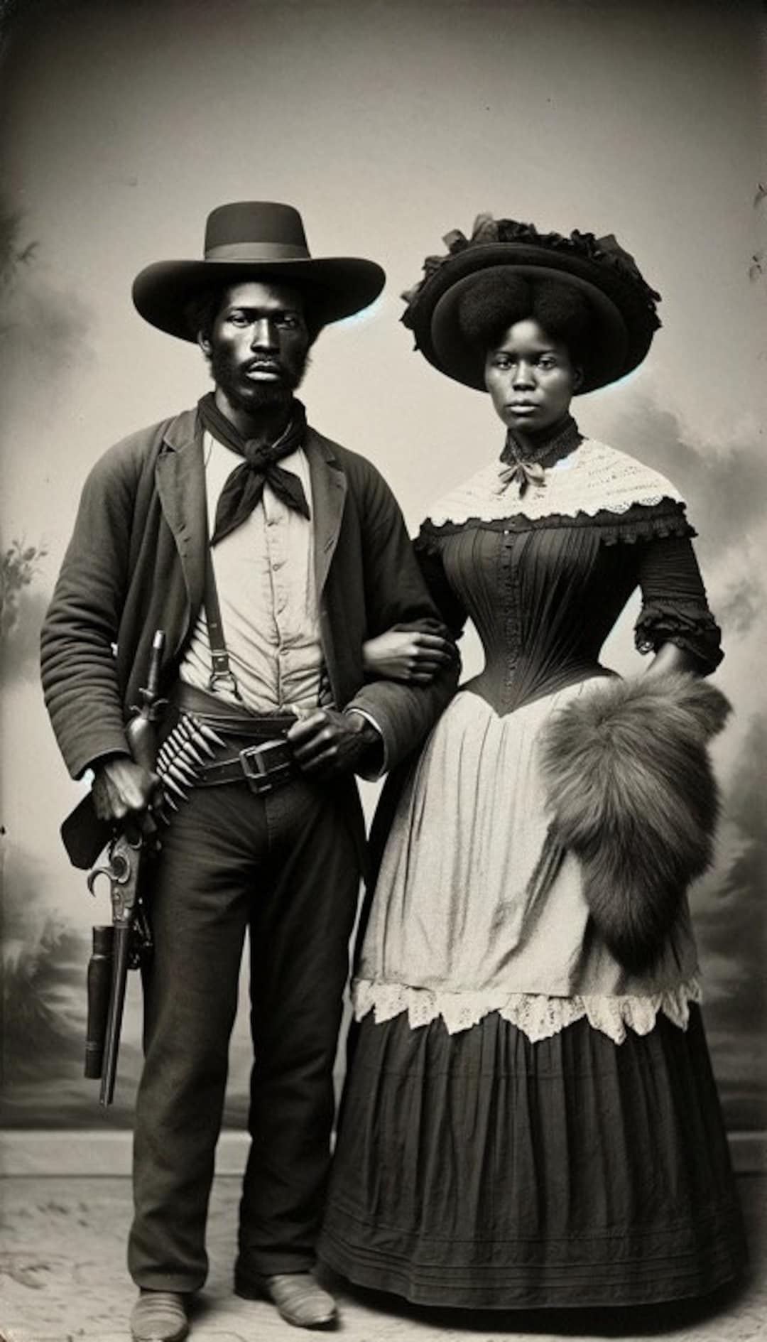 Vintage Western Couple Portrait, Classic American Old West Photo ...