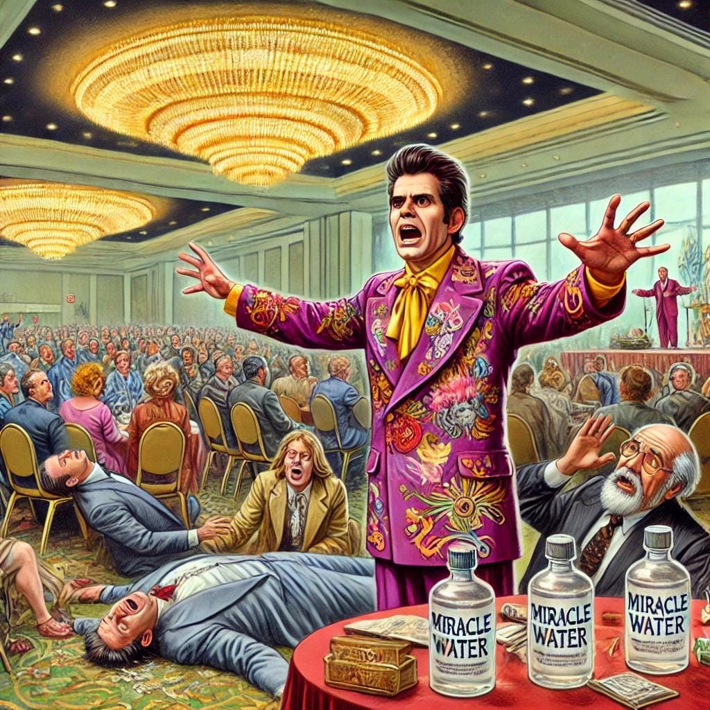 Vibrant Televangelist Spectacle: Bold Revival in a Lavish Hotel Setting ...