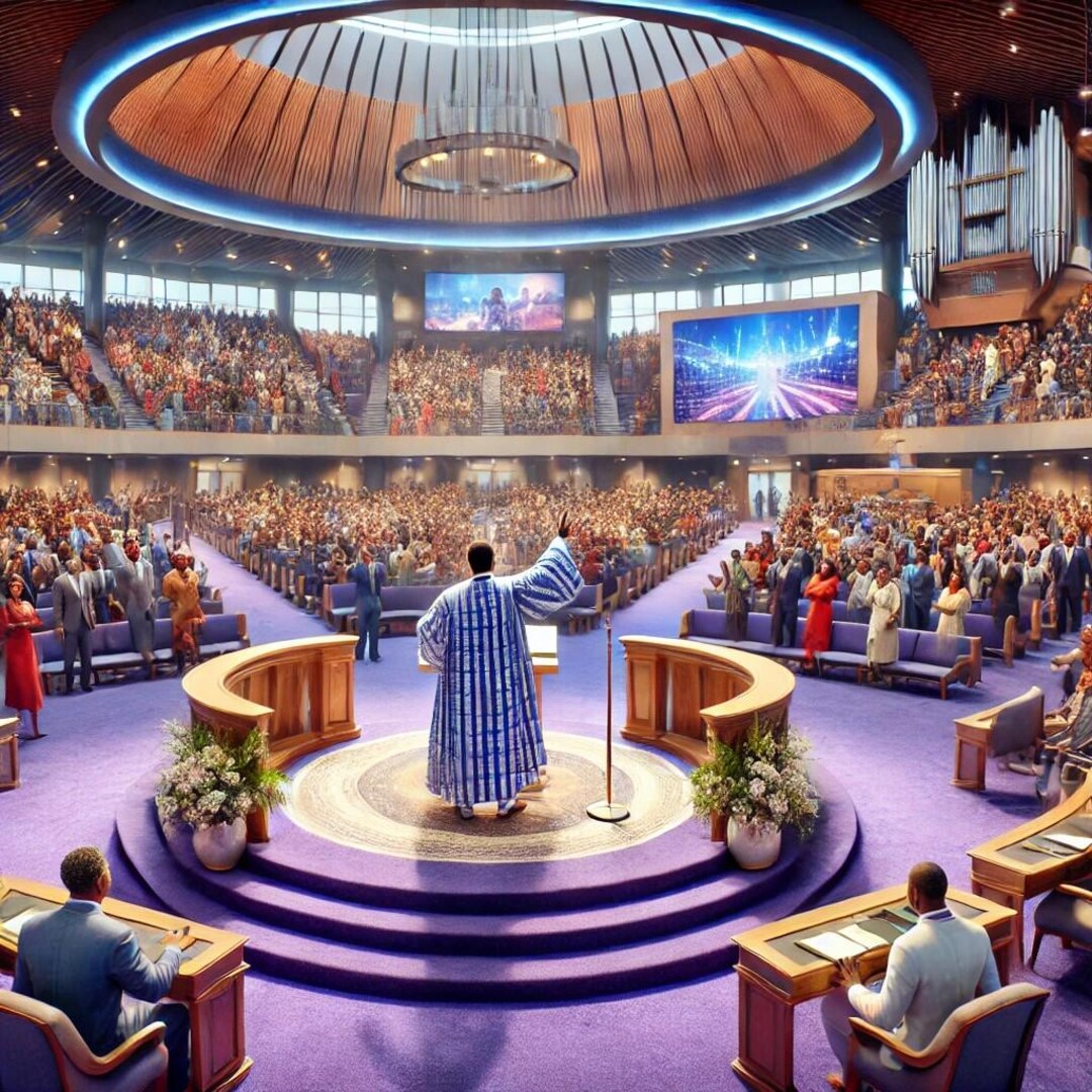 Vibrant African American Church Service Scene - Contemporary Megachurch ...