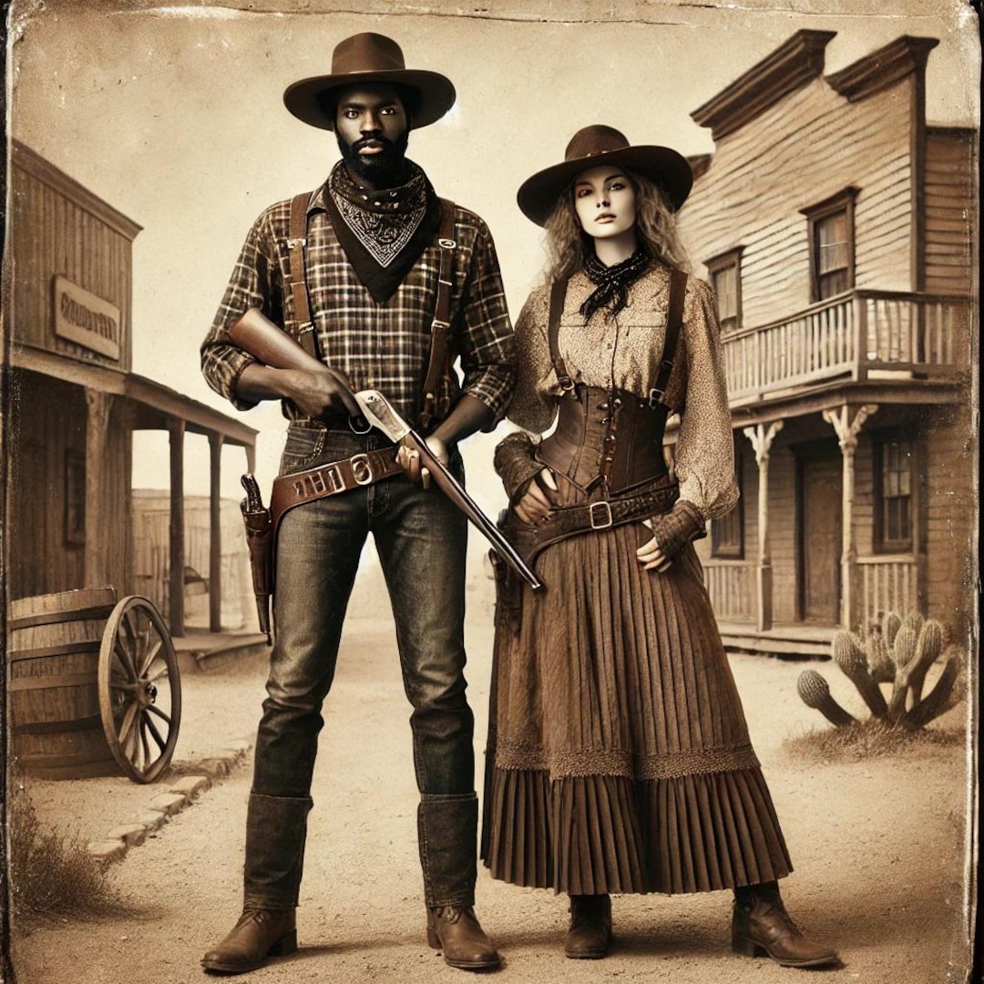 Vintage Western Cowboy and Cowgirl Digital Art Print – Classic Old West ...