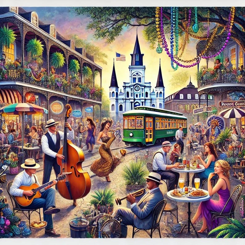 Iconic New Orleans French Quarter Art Print - Jazz Musicians and ...